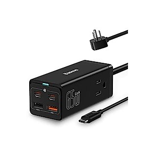 USB C Charger Baseus PowerCombo 65W USB C Charging Station with 2 Outlets Extender, Fast Charging, USB C Wall Charger Compatible with MacBook Laptops iPhone Samsung iPad (100W Type C Cable Included)