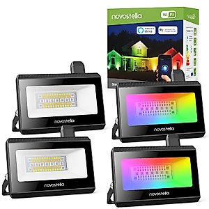 NOVOSTELLA Smart Led Flood Lights Outdoor 200w Equivalent, Halloween RGB+CW Color Changing Spotlights APP Control Stage Landscape Lights, 2700K-6500K IP66 Waterproof Uplight Wall Washer Light (4 Pack)