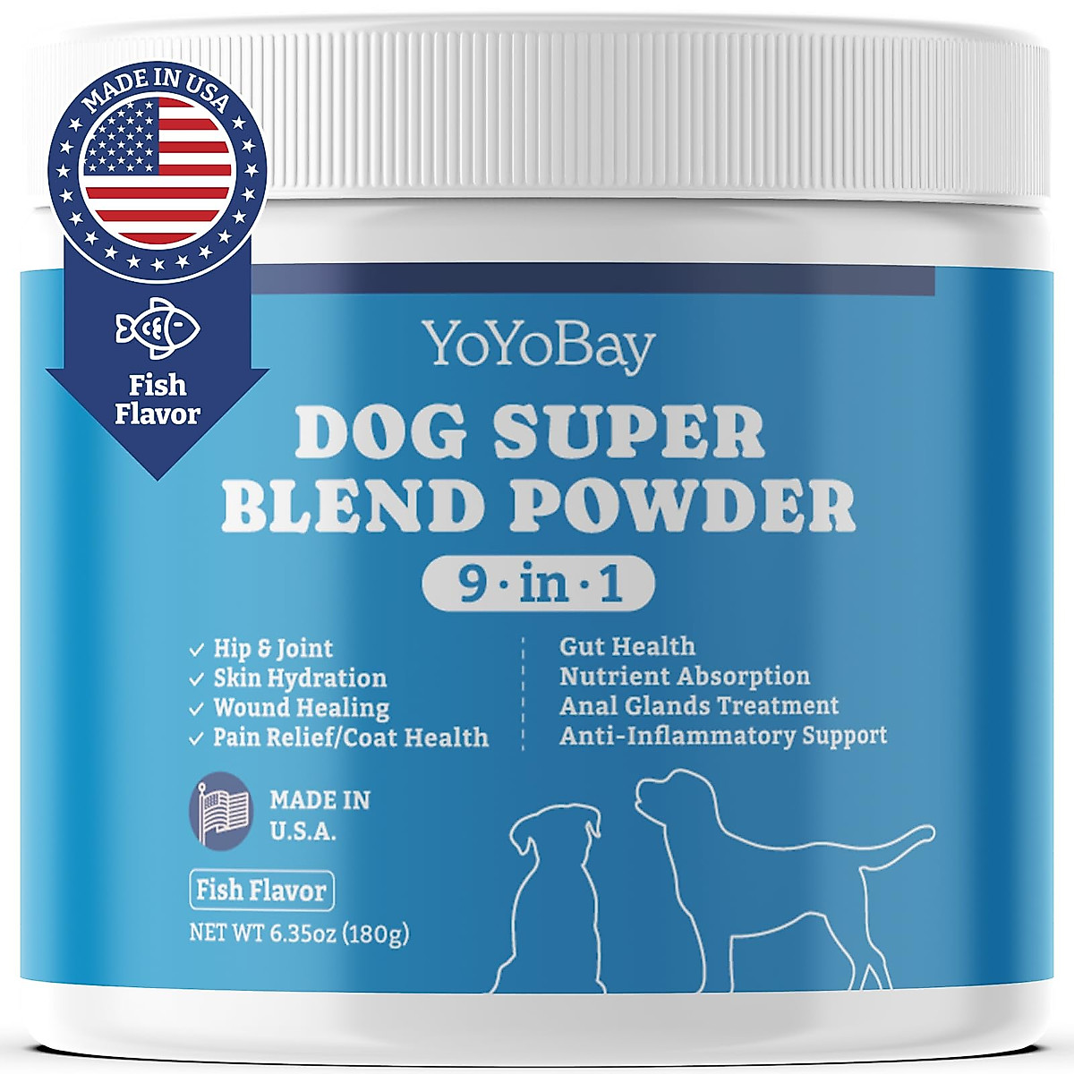 Supplements for Dogs, Dog Supplements Super Blend Powder 9 in 1, Vitamins for Dog, with Iceland Fish Powder, Support Gut Health, Hip and Joint, Multivitamin Support, 6.35oz, Fish Flavor