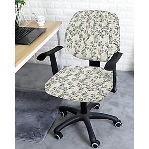 Double Love Asian Japanese 2 Pieces Computer Office Chair Covers Set,Stretchable Desk Rotating Chair Seat Cushion Slipcover Back Cover Chinese Retro Rustic Oriental Traditional Farmhouse Ink Painting