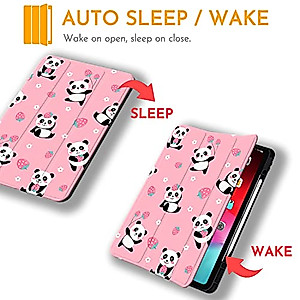 Hepix iPad Pro 12.9 Case 6th Generation 2022 Panda 2021 2020 2018 5th 4th 3rd Gen Cace with Pencil Holder for Kids Cute Strawberry Pink Protective Case Cover Auto Sleep Wake for A2764 A2437 A2766