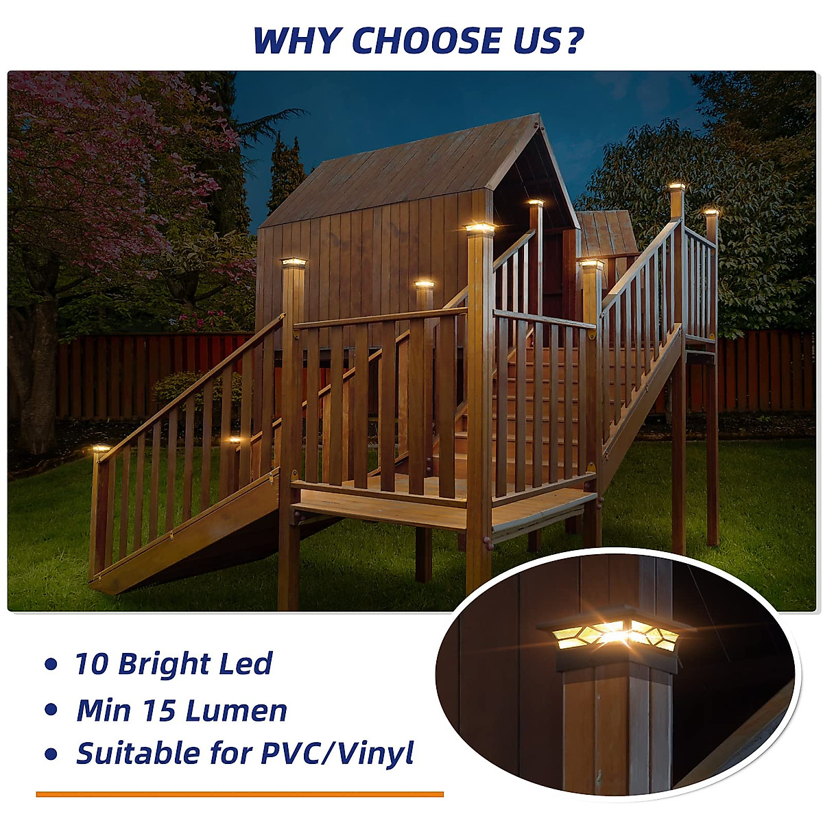 APONUO Solar Post Cap Lights, 4x4 Black Plastic Outdoor Waterproof Lights, Warm White/Cool White LEDs, Fence/Deck Decor, Garden Lighting