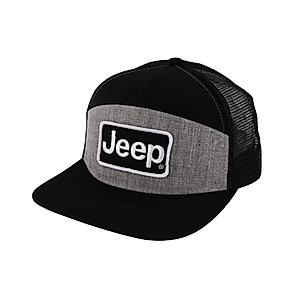 Jeep Premium 7 Panel Flatbill Snapback Patch Logo Hat for Men Heather Grey/Black