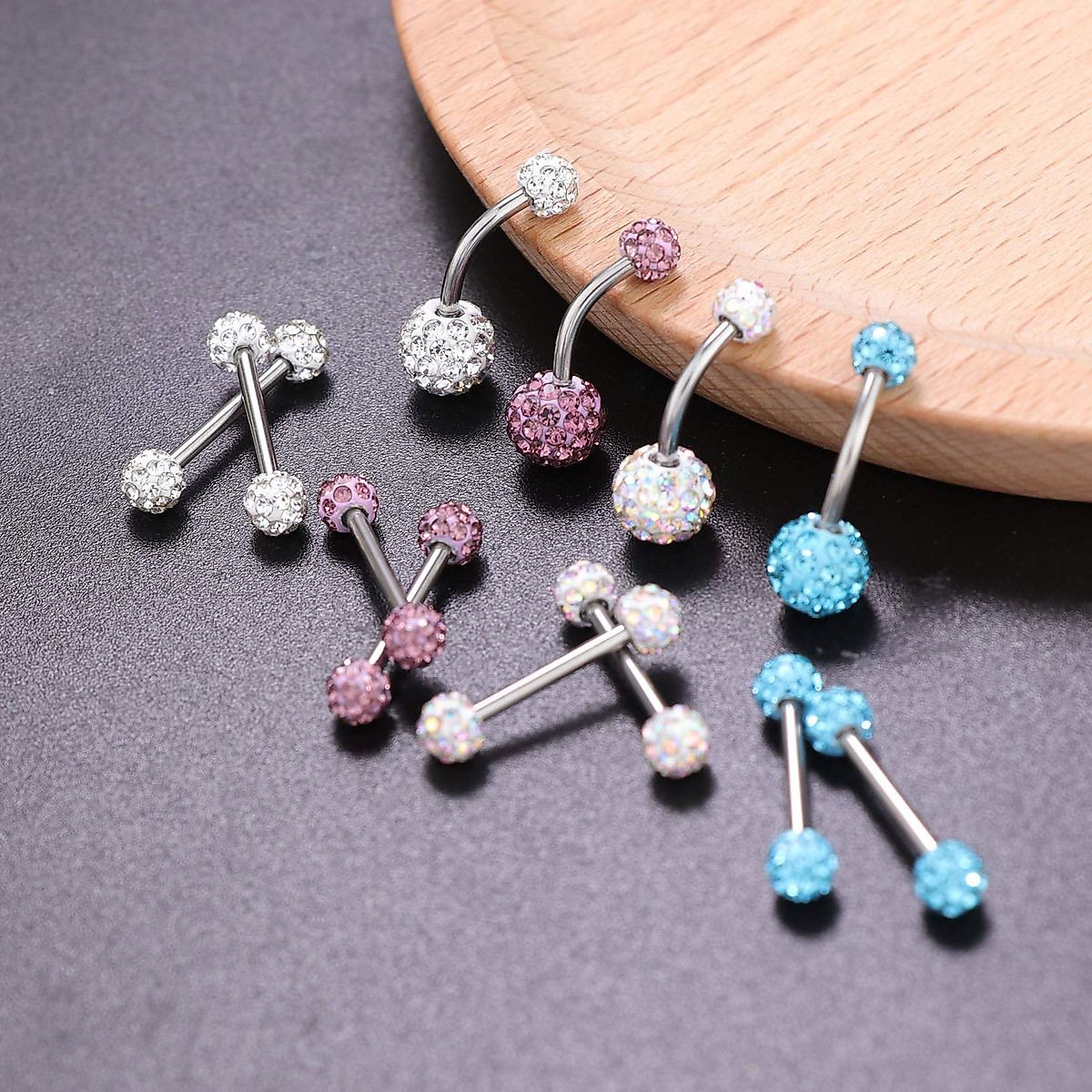 ORAZIO 14G Nipplerings Nipple Tongue Belly Button Rings Stainless Steel Rhinestone Crystal Disco Ball Barbell Body Piercing Jewelry