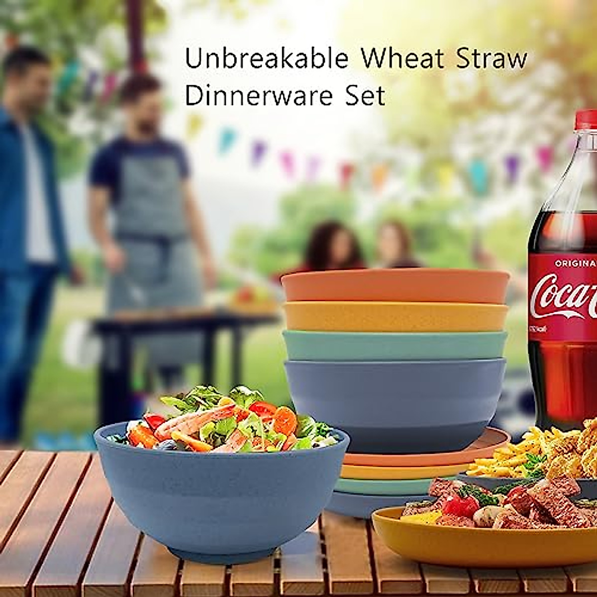 Yemyep Wheat straw Dinnerware sets, Unbreakable Lightweight Bowls and Plates, Reusable, Microwave&Dishwasher Safe, BPA Free, Plastic Salad Bowls and Plates for Kitchen, Soup, Camping (Multi)