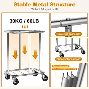 Hodonas Laundry Basket with Wheels, Rolling Laundry Hamper 170L Large Dirty Clothes Hamper Cart with Metal Frame and Removable Bag, Hampers for Bedroom, Bathroom, and Laundry Room Organization, Beige