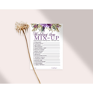 Purple Floral Bridal Shower Word Scramble Game – 25 Pack, Couples Wedding Engagement Party Games, Reception Decor and Ideas, Fun Rehearsal Unscramble Guest Activities