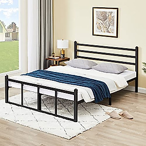 GreenForest Queen Bed Frame with Headboard Heavy Duty Metal Platform Mattress Foundation with Square Slats Support No Box Spring Needed, Black