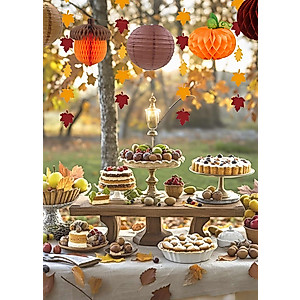 iwlorys Fall Party Decorations Set for Autumn Harvest Thanksgiving Forest Woodland Birthday Wild One Pumpkin Acorn Party Decor Baby Bridal Shower Paper Honeycomb Lanterns Maple Leaves Brown Burgundy