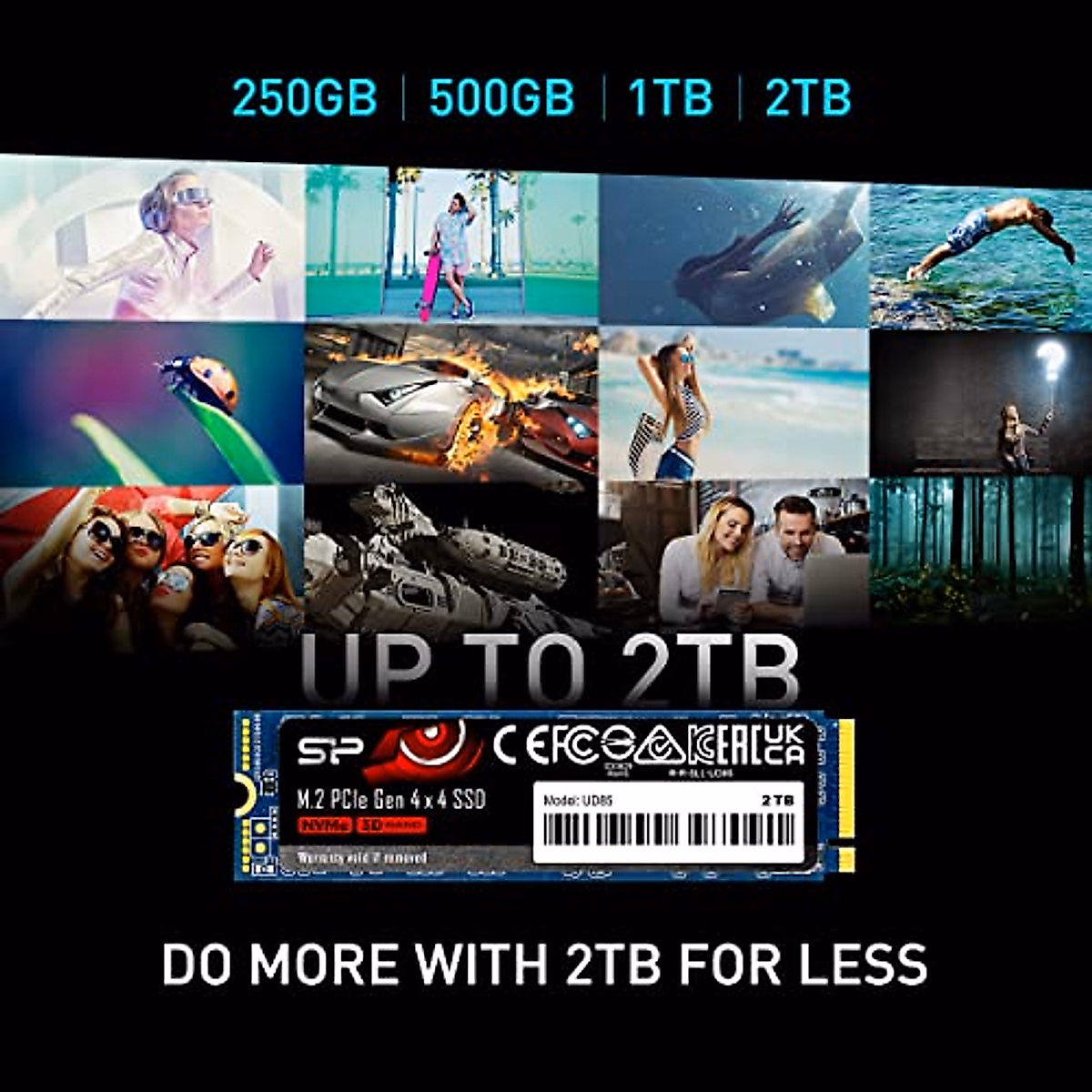 Silicon Power 1TB UD85 NVMe 4.0 Gen4 PCIe M.2 SSD R/W up to 3,600/2,800 MB/s (SP01KGBP44UD8505)