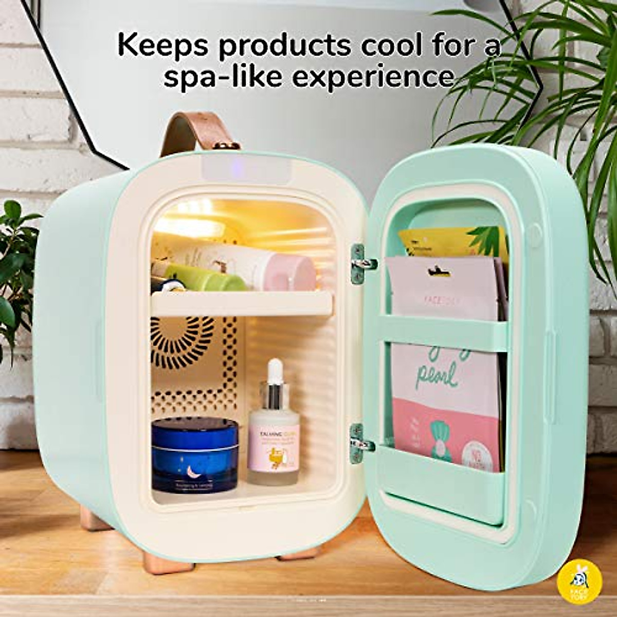 FACETORY Mint Skincare Fridge- Ice Cream Series- 5 Liters with LED Light, Temperature Display, Silent Mode for Dorm Room, Bedroom, Office
