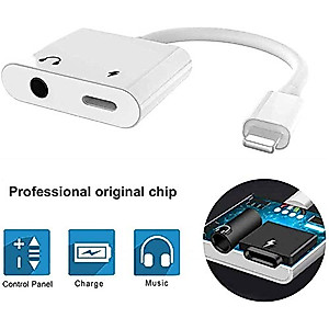 2 Pack Headphone Adapter for iPhone, Apple MFi Certified 2 in 1 Lightning to 3.5mm AUX Audio + Charger Port Splitter Dongle Adapter Compatible with iPhone 14/13/12/SE/11/Xs/XR/X/8/7 Support All iOS