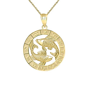 CaliRoseJewelry 14k Yellow Gold Pisces Zodiac Pendant Necklace, 22"