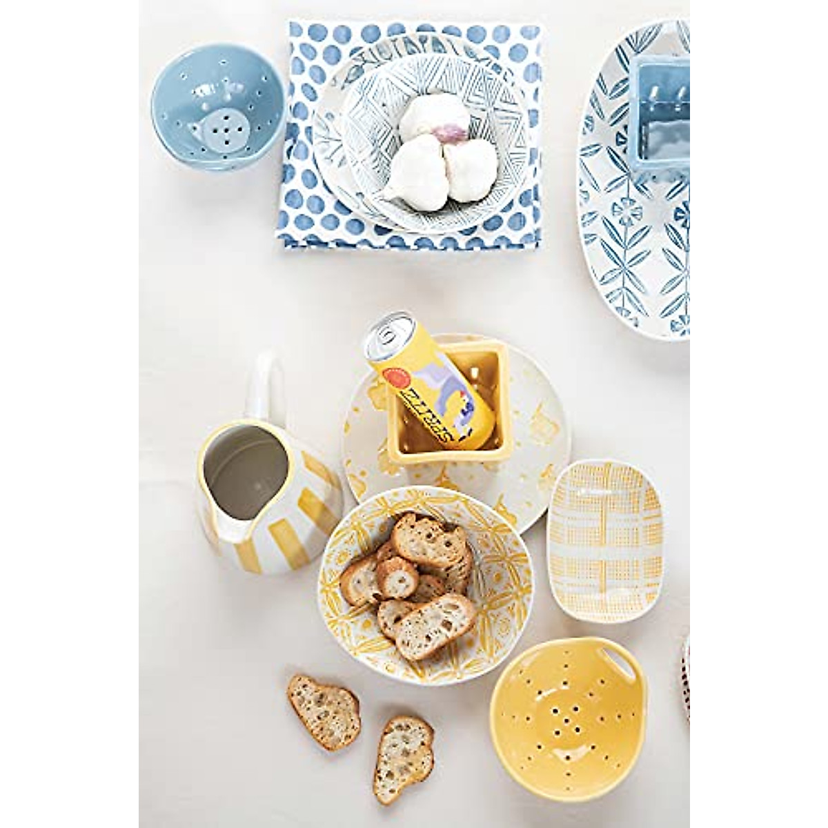 Creative Co-Op Hand-Painted and Debossed Stoneware Platter Serving Tray Serveware, 12.25", Blue & White