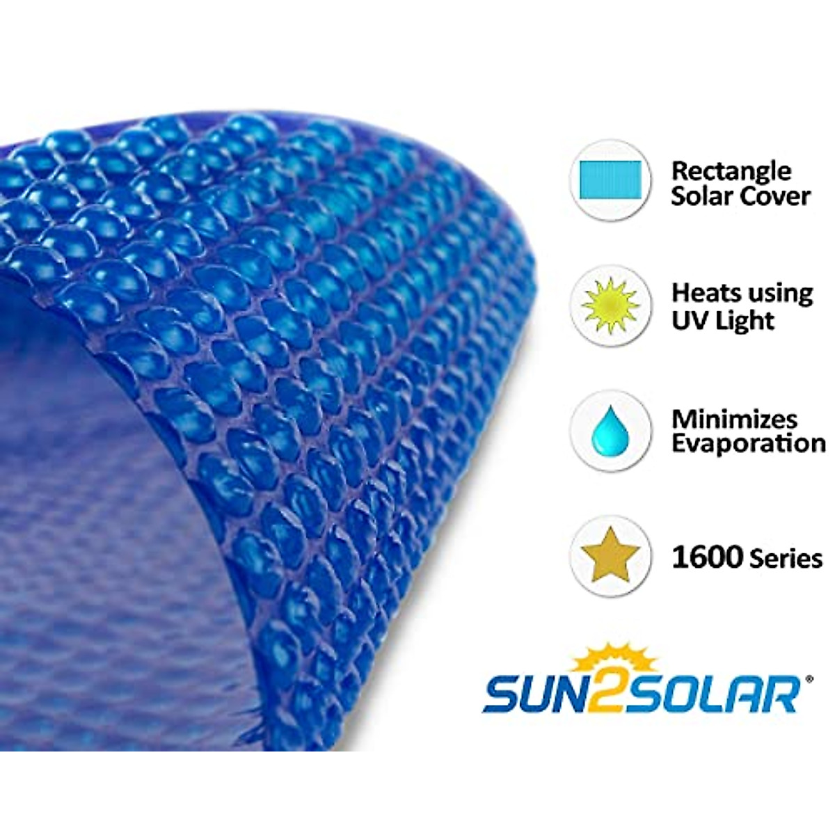 Sun2Solar Blue 10-Foot-by-16-Foot Rectangle Solar Cover | 1600 Series | Heat Retaining Blanket for In-Ground and Above-Ground Rectangular Swimming Pools | Use Sun to Heat Pool | Bubble-Side Down