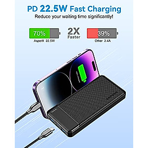 AsperX PD 22.5W [ Faster Charging ] 15000mAh Portable Charger, [ USB C Out & in] Slim Power Bank, External Battery Pack Cell Phone Charger for iPhone 14/13 Samsung AirPods and More
