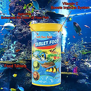 Premium Tropical Fish Food Tablets- Compare to Sera O-Nip! - Stick On Glass Or Sink To Bottom Tablets 4.58oz 250ml - Sticks On Aquarium Glass for Fun with All Types of Fish! - Pellet Fish Food-
