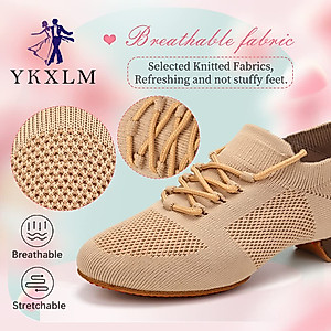 YKXLM Women Standard Practice Social Dance Sneaker Beginner Dance Practice Shoes for Women Low Heel Ballroom,Beige,1" Heel,7 US