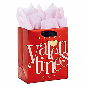 Hallmark 6" Small Valentine's Day Gift Bag with Tissue Paper (Red Happy Valentine's Day, Gold Heart)