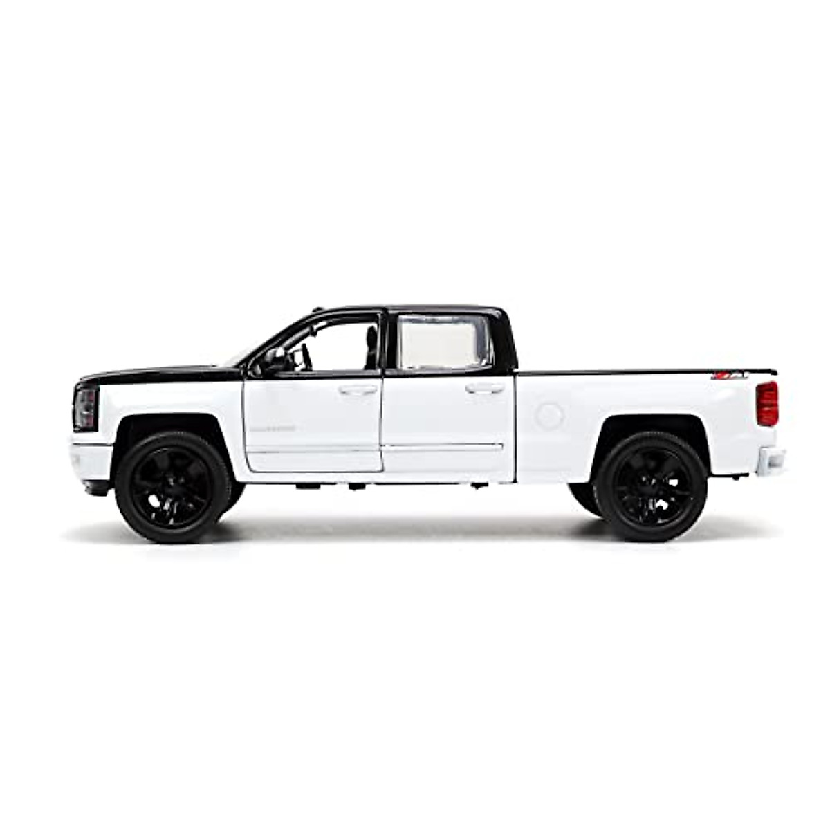 Jada Toys Just Trucks 1:24 2014 Chevy Silverado Z-71 Die-cast Car Black/White with Tire Rack, Toys for Kids and Adults