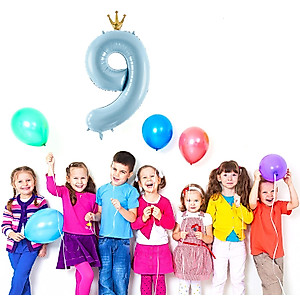 Gifloon Number 9 Balloon with Crown, Large number balloons 40 inch, 9th Birthday Party Decorations Supplies 9 Year Old Birthday Sign Decor, Blue