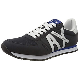A|X Armani Exchange Men's Low-top Sneakers, Navy + Optical White, 11