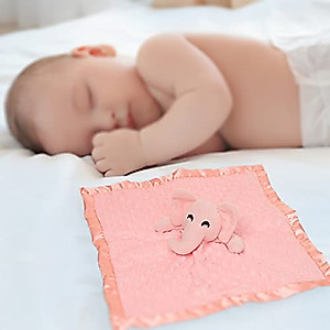 Pink Baby Elephant Security Blanket Baby Stuffed Elephant Toy Lovie Blanket for Infant Boys and Girls Baby Comforting Elephant Blanket for Newborns 16in