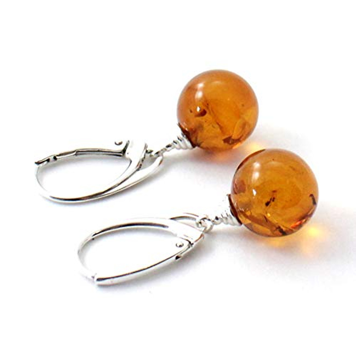 Baltic Amber Earrings For Women with Silver - Drop Dangle - Oval Shape - TipTopEco (Cognac Oval)