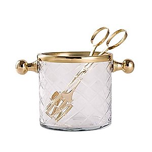 SOSSEG Ice Bucket, Ice Bucket, Handmade Brass Glass Ice Bucket with Ice Clip Dining Table Cooler Wine Wine Rack Ice Bucket Champagne Can Cooler Wine Chiller Bucket