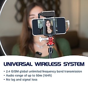 RELACART Mi1 Wireless Lavalier Microphone, 2.4G Wireless Lapel Mic System with 1 Transmitter and 1 Receiver Compatible with DSLR Camera, Camcorder, Smartphone for Vlogging, Streaming, YouTube
