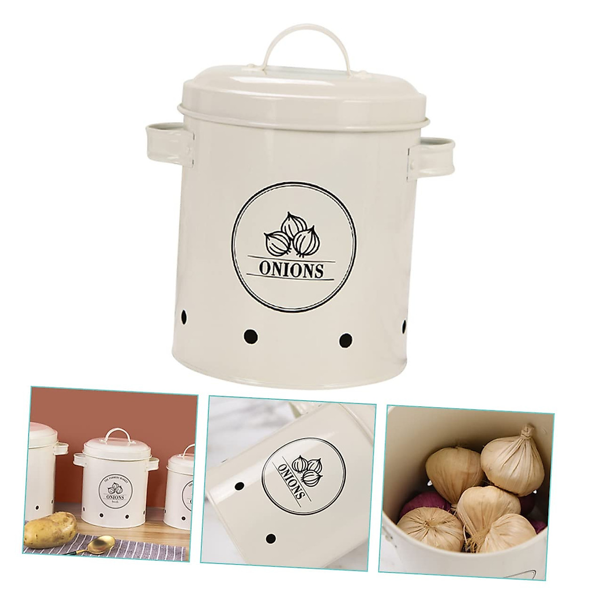 FELTECHELECTR Iron Kitchen Storage Bucket for Onions Potatoes Ginger and Garlic Versatile Onion Keeper and Storage Holder for Your Kitchen