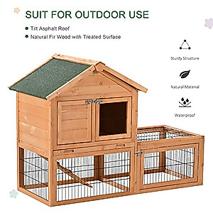 PawHut 53" Backyard Wooden Chicken Coop Rabbit Playpen Hutch Pet House Poultry Cage With Outdoor Run