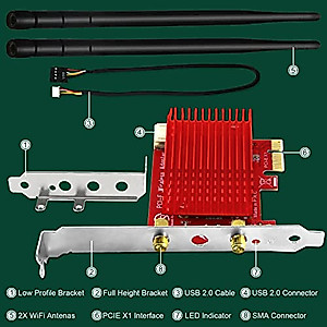 FebSmart Wireless AC 1200Mbps Dual Band PCIE WiFi Card with WiFi Stereo Adapter for Windows XP, 7, 8.x, 10, 11 (32/64bit) and Windows Server Desktop PCs for Gaming and Video Screaming (FS-AC85SE)