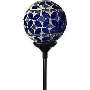 Florals Solar Blue White Glass Ball Light, Garden Decor Landscape Globe Stake Multi-Color Color Change Yard LED Lamp Light 3.5 inch
