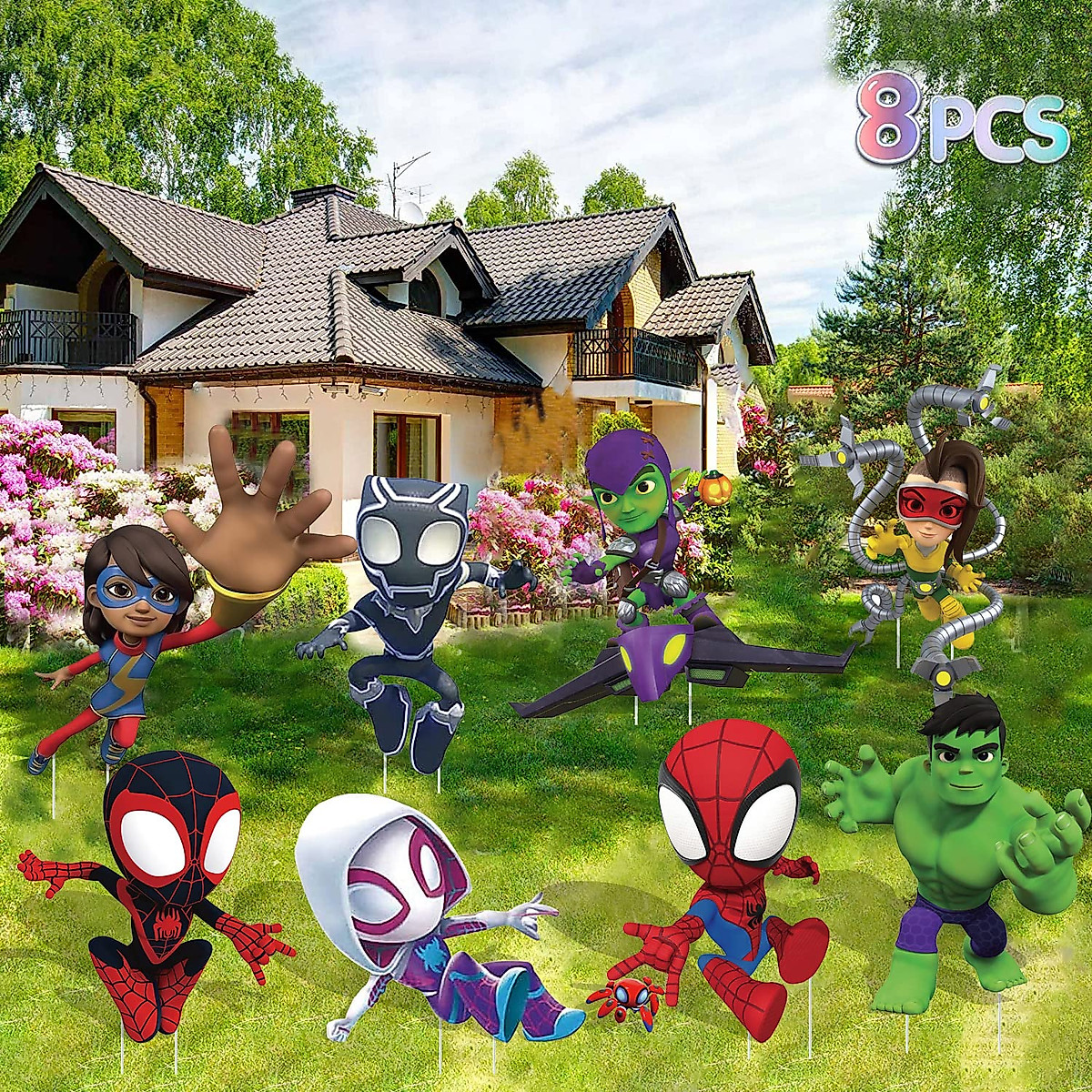 Spider Party Supplies,8PCS Yard Signs with Stakes,Spidey Friends Birthday Decorations,Outdoor Lawn Yard Signs for Spidey theme Party (Spidey Friends)