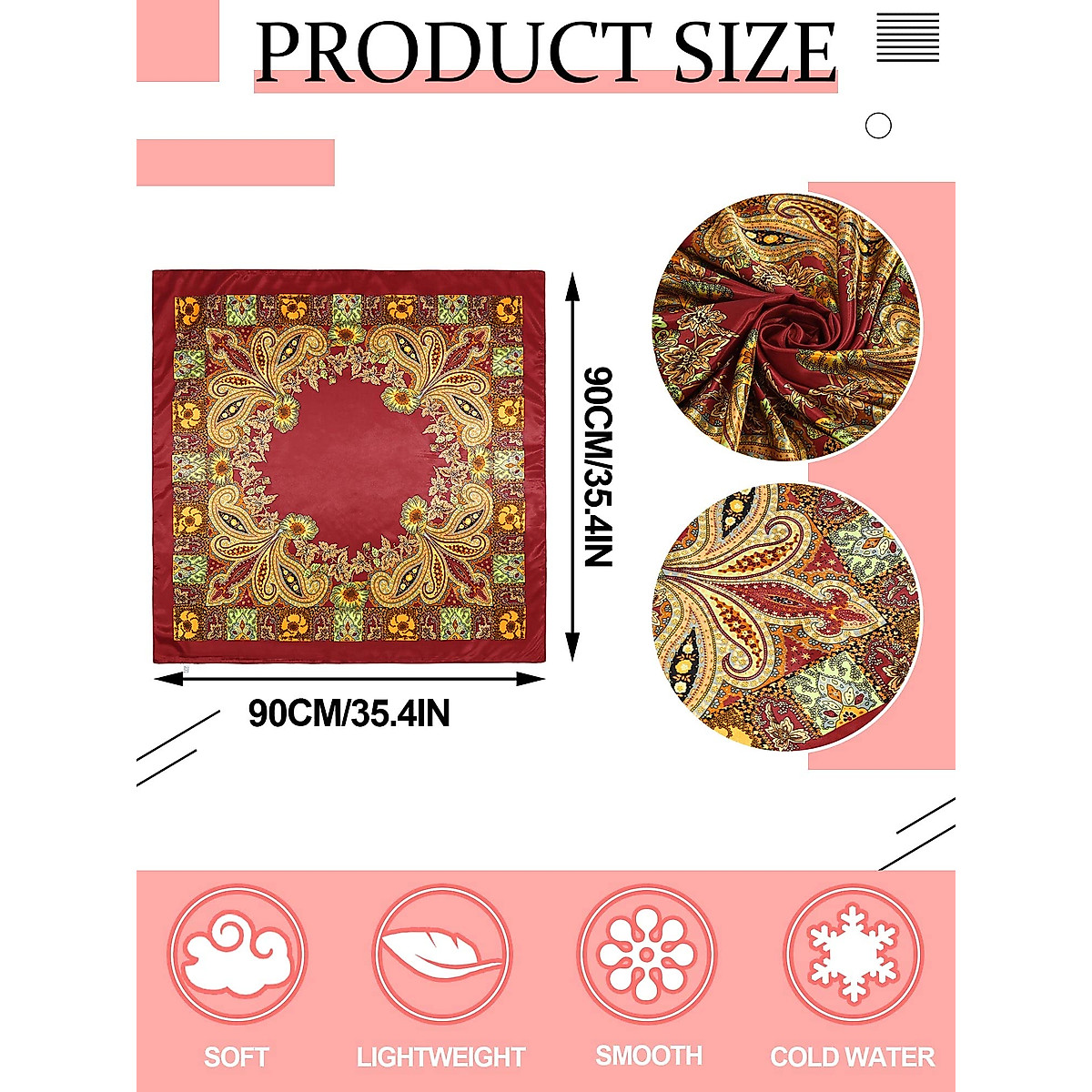 Giegxin 8 Pcs 35 Inch Silk Head Scarves Satin Scarf Square Hair Scarf Lightweight Headband Bandanas for Women Hair Wrapping(Vintage)