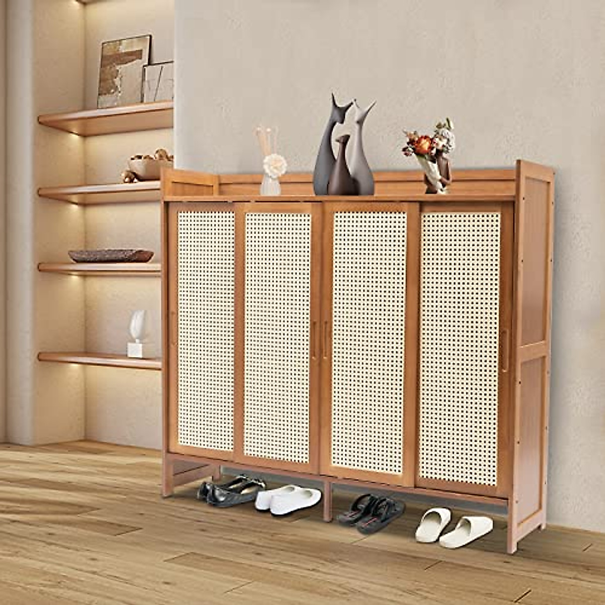 kunghei 6-Tier Large Shoe Cabinet or Home Organizer Cabinet Shoe Rack with Doors, Bookshelf Entryway Shoe Storage Cabinet with Storage Shelves for Entryway, Hallway, Closet, Living Room