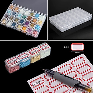 Ecurfu 84 Slots Diamond Painting Storage Containers, 28 Girds 3 Pack, Bead Storage Containers, Diamond Art Organizer Box, Diamond Painting Accessories, Embroidery Storage with Label Stickers