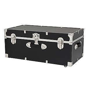 30" Trunk with Wheels & Lock, Wood Storage Container for Adults, Multiple Colors (Color : Black)