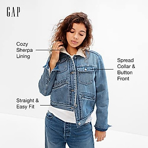 GAP womens Sherpa Icon Denim Jacket, Medium Wash, X-Large US
