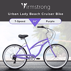 Firmstrong Urban Women's Beach Cruiser Bike, 7 Speed Bicycle, 26 Inch Wheels, Purple