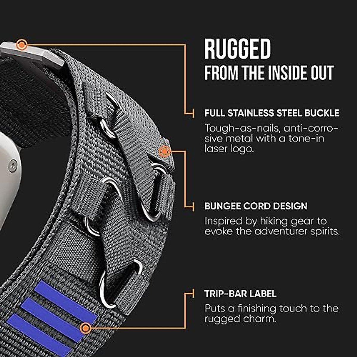 Rugged Nylon Band Compatible with Apple Watch Ultra Band 49mm 45mm 44mm 42mm for Men, Military Tactical Sport Strap Adjustable Replacement Wide Wristbands for iWatch Ultra Series 8 7 6 5 4 3 SE, Gray