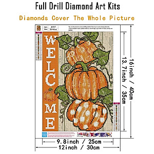 CHWGLFGG Fall Thanksgiving Pumpkin Diamond Painting Kits for Adults Beginners, Welcome Autumn 5D Diamond Art Kits, DIY Full Round Drill Gem Art, Home Wall Decor 12 x 16 Inch