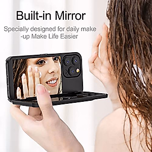 W7ETBEN iPhone 14 Pro Max Wallet Case, iPhone 14 Pro Max Case with Kickstand Built-in Mirror Shockproof Card Holder Cover for Apple iPhone 14 Pro Max 6.7" (Black)