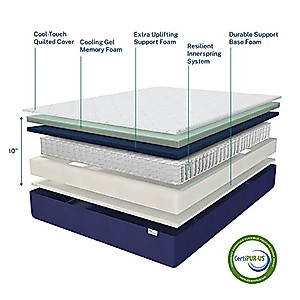 Sleep Innovations Hudson Hybrid 10 Inch Cooling Gel Memory Foam and Innerspring Mattress with Cool Touch Quilted Cover, King Size, Bed in a Box, Medium Support