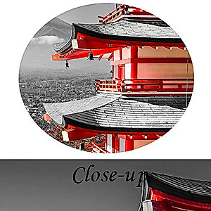 Kreative Arts Black and White Photograph with Pop of Red on a Japanese Temple in Autumn Canvas Prints Wall Art Fall Landscape Photo to Canvas Giclee Artwork with Frame Ready to Hang Home Decor 24x36inch