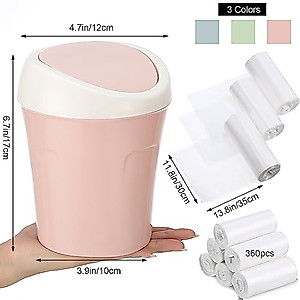 Zhehao 8 Pcs Plastic Mini Wastebasket Trash Can with Swing Lid and 360 Trash Bags Desktop Small Waste Garbage Bin Countertop Tiny Vanity Tabletop Waste Paper Basket for Home, Office, Bedroom, Kitchen