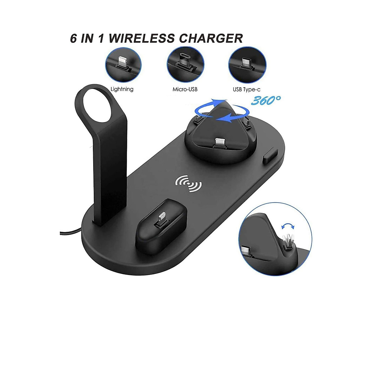 Wirless Charger 4 in 1 Multifunction Chargers 15w Fast 6 in 1 Charging Dock for AirPods Watch Phone iPhone 14/13/12/11/pro/pro max/X/Xmax (Black)