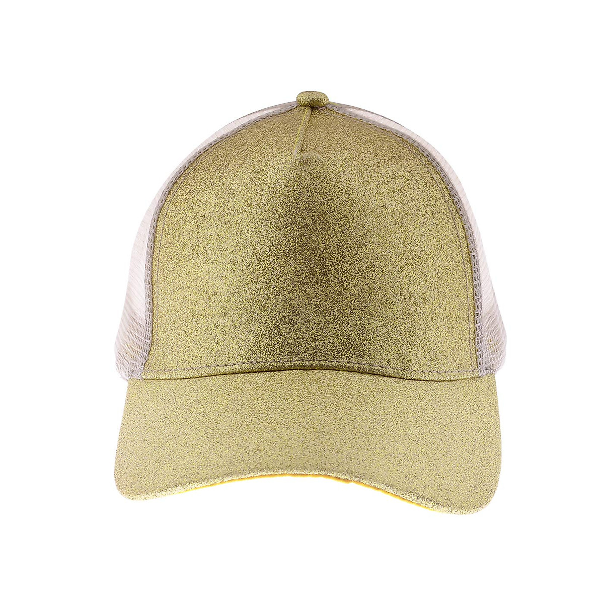 Anna-Kaci Womens Baseball Cap Glitter Ponytail Hat High Messy Bun Ponycap Trucker Dad Hat, Gold