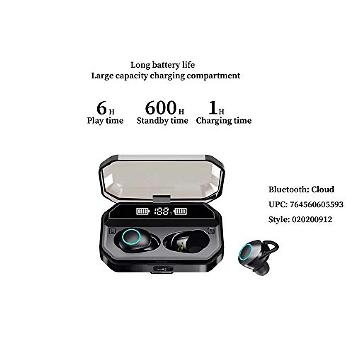 UScarmen Wireless Earbuds Bluetooth Headphones HiFi Sound Quality and Charging Case Digital Intelligence LED Display Earphones Built-in Mic Headset Deep Bass for Sport (Black)